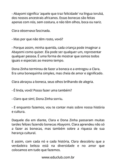 História da boneca Abayomi para imprimir | Educlub